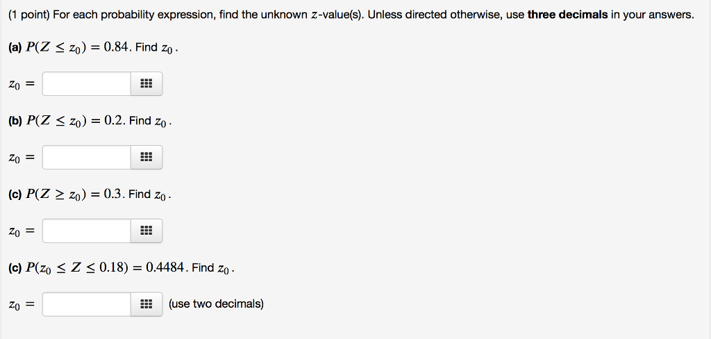 Solved (1 point) For each probability expression, find the | Chegg.com