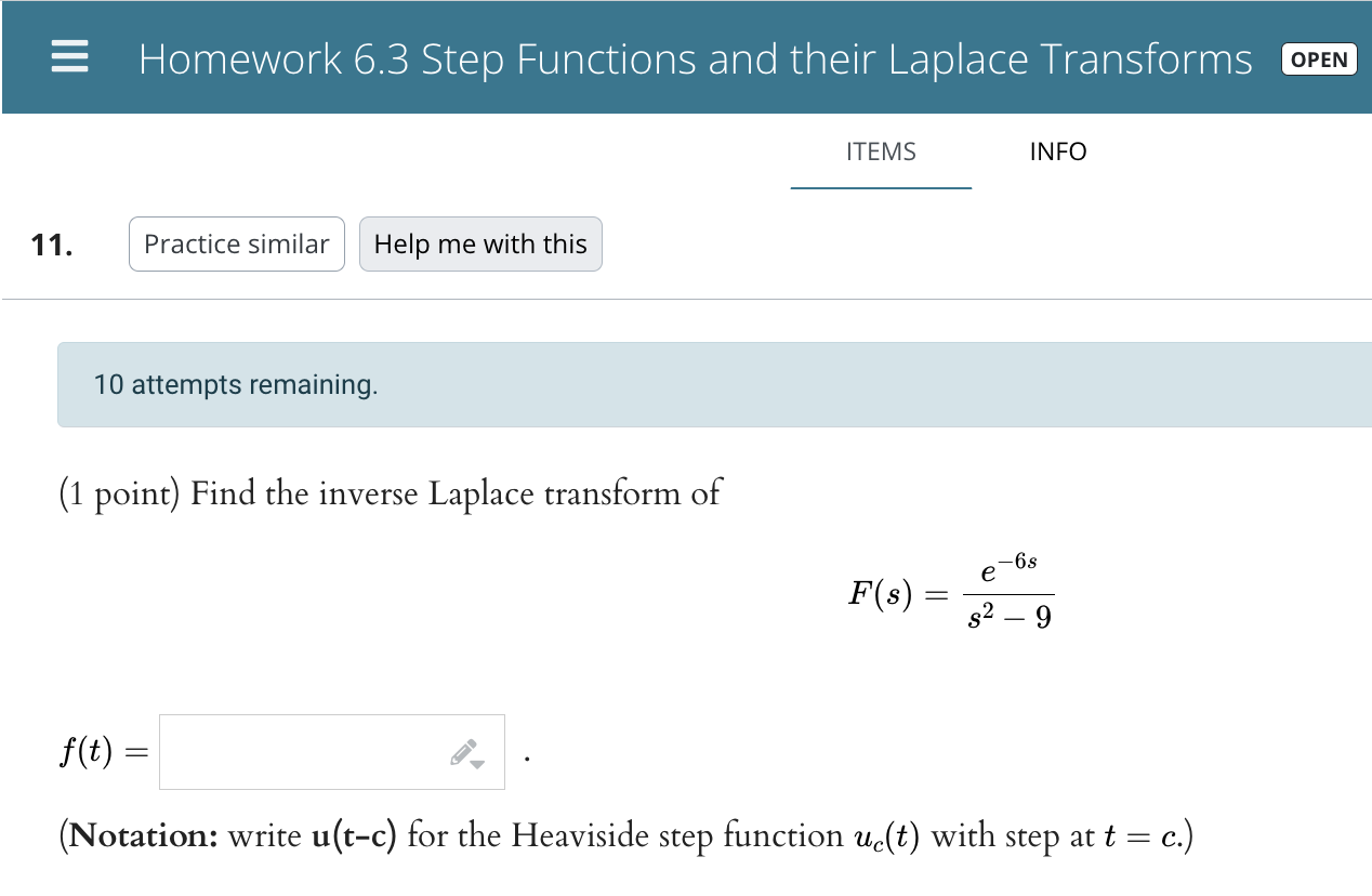 Homework 6.3 Step Functions and their Laplace | Chegg.com