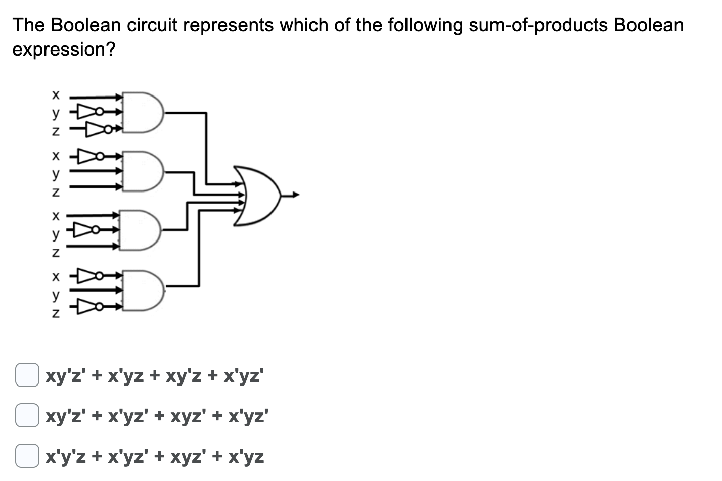 Solved The Boolean circuit represents which of the following | Chegg.com