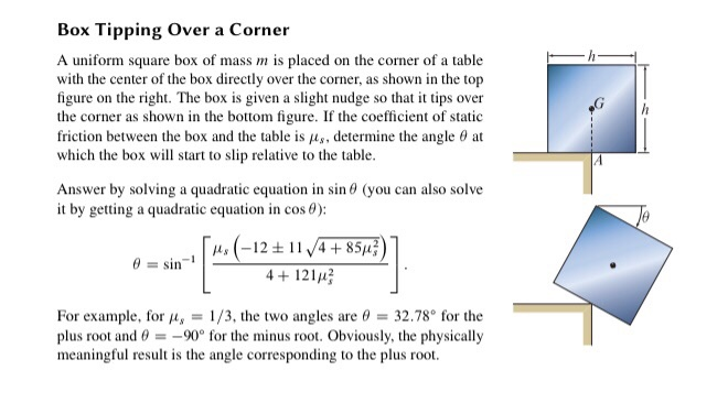 Solved Box Tipping Over a Corner A uniform square box of | Chegg.com