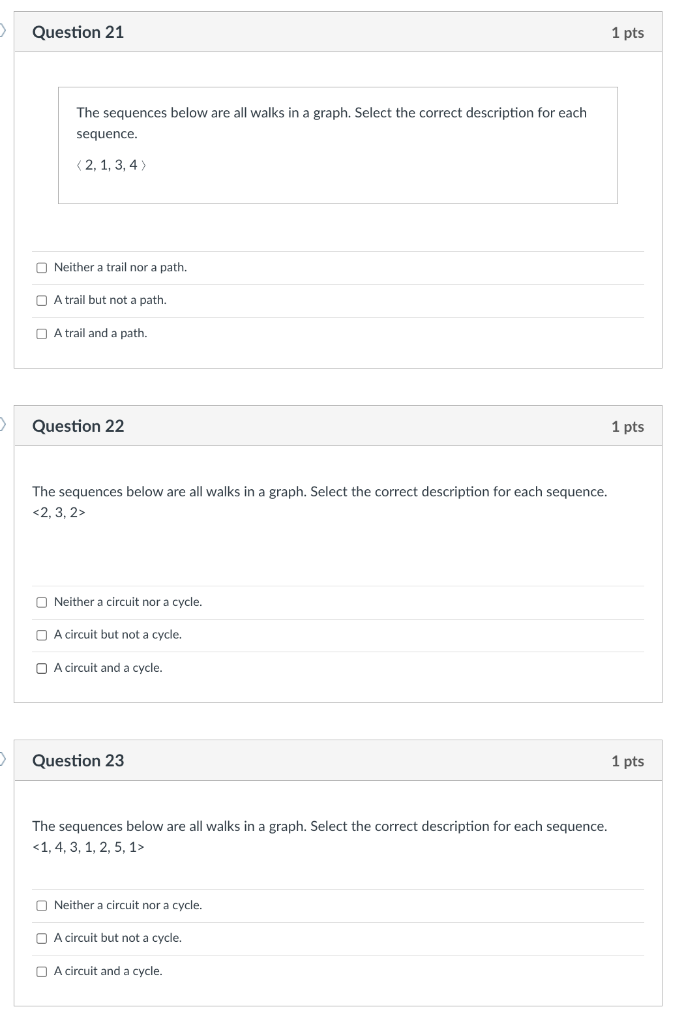 Solved The sequences below are all walks in a graph. Select | Chegg.com