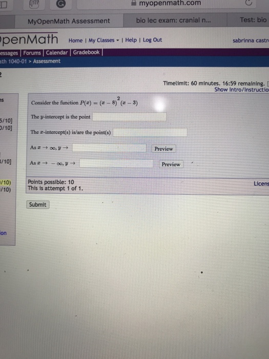Solved myopenmath.com MyOpenMath Assessment bio lec exam: | Chegg.com
