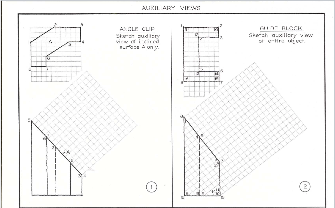 Solved AUXILIARY VIEWS w Ea ANGLE CLIP Sketch auxiliary view | Chegg.com