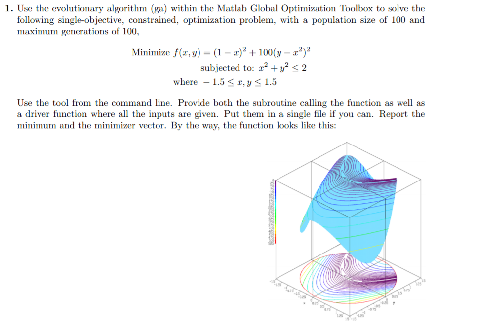 1. Use the evolutionary algorithm (ga) within the | Chegg.com