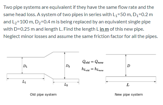 Solved Two pipe systems are equivalent if they have the same | Chegg.com
