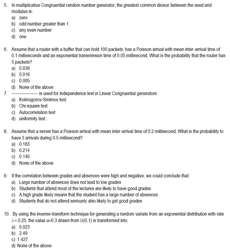 Solved 5. In multiplicative Congruential random number | Chegg.com