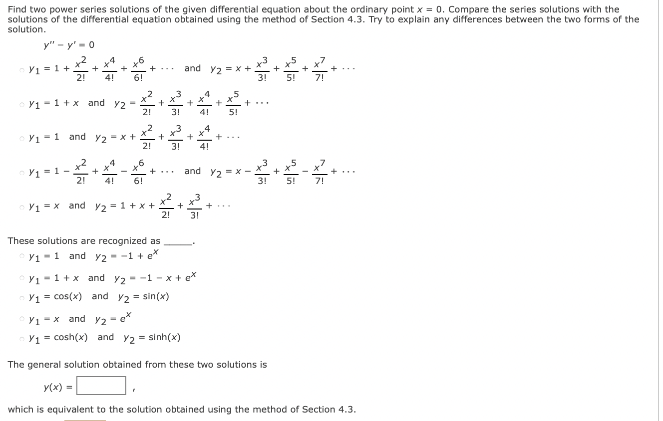 Solved Find two power series solutions of the given | Chegg.com