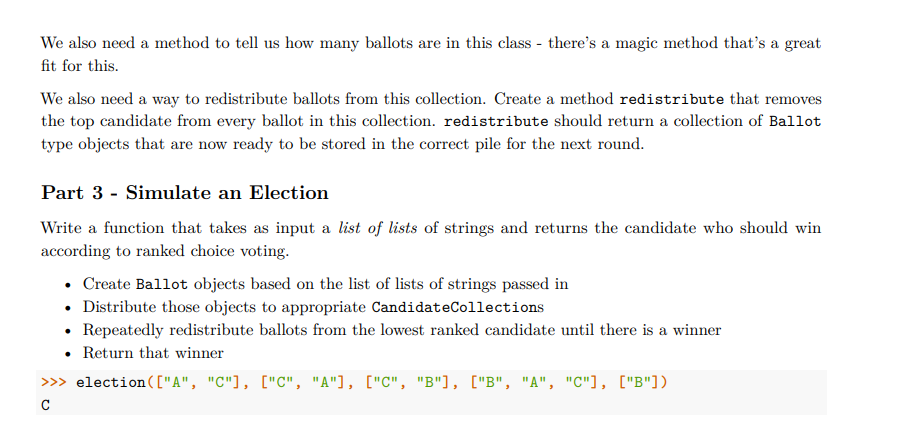Solved Part 1 - class Ballot Create a ballot class. A ballot | Chegg.com