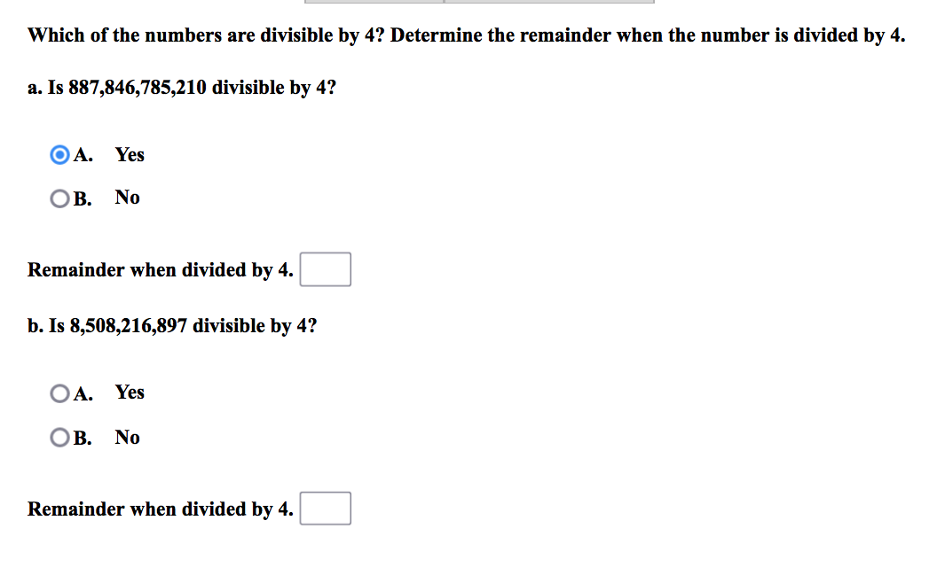 Solved Which of the numbers are divisible by 4? Determine | Chegg.com