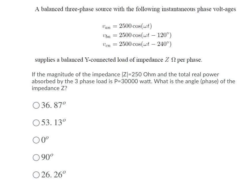 Solved A balanced three-phase source with the following | Chegg.com