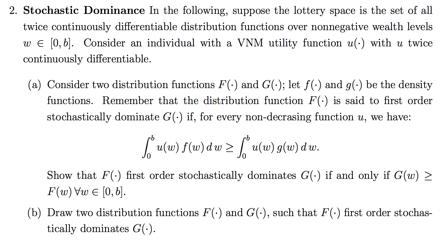 2. Stochastic Dominance In the following, suppose the | Chegg.com