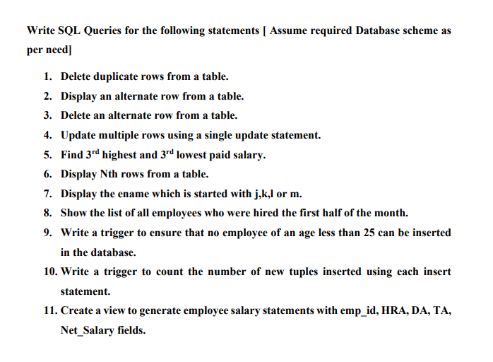 Solved Write SQL Queries for the following statements [ | Chegg.com
