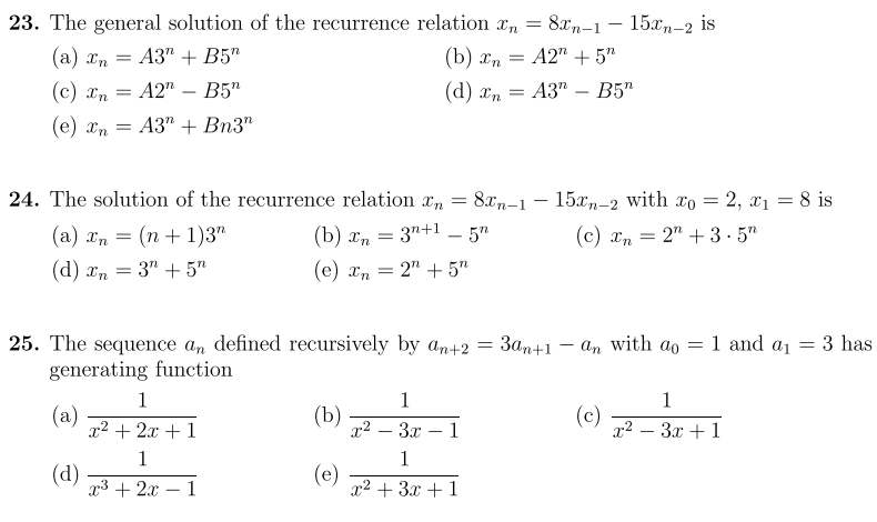 Solved 23 The General Solution Of The Recurrence Relation