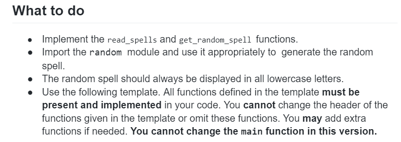 Solved - Implement the read_spells and get_random_spell | Chegg.com