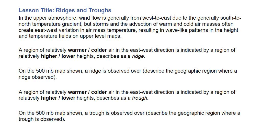 Solved Lesson Title: Ridges and Troughs In the upper | Chegg.com