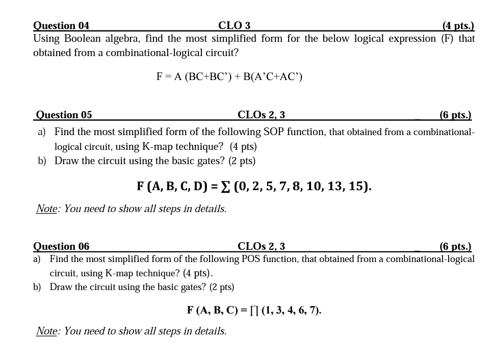 Solved Using Boolean Algebra Find The Most Simplified Form 