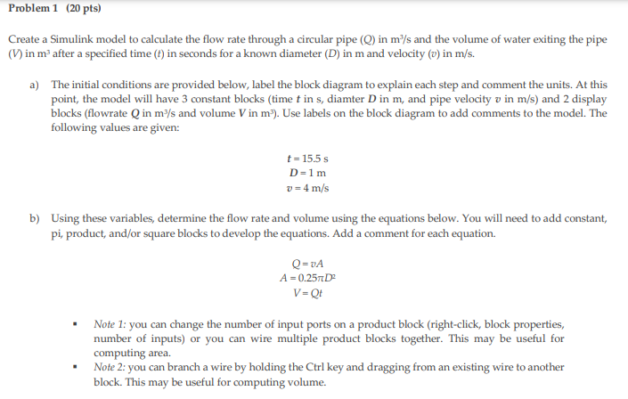 Problem 1 (20 pts) Create a Simulink model to | Chegg.com