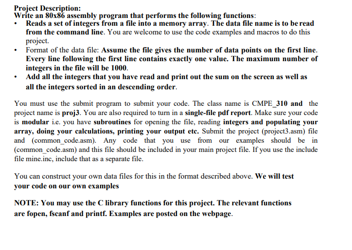 Solved Project Description: Write an 80x86 assembly program | Chegg.com