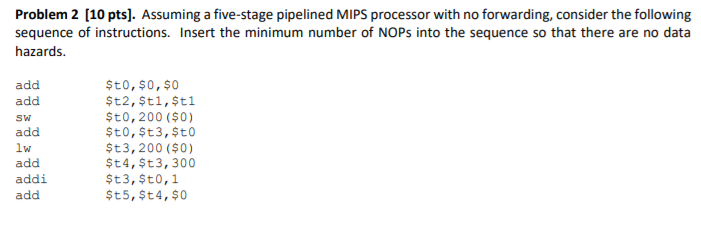 Solved Problem 2 (10 pts). Assuming a five-stage pipelined | Chegg.com