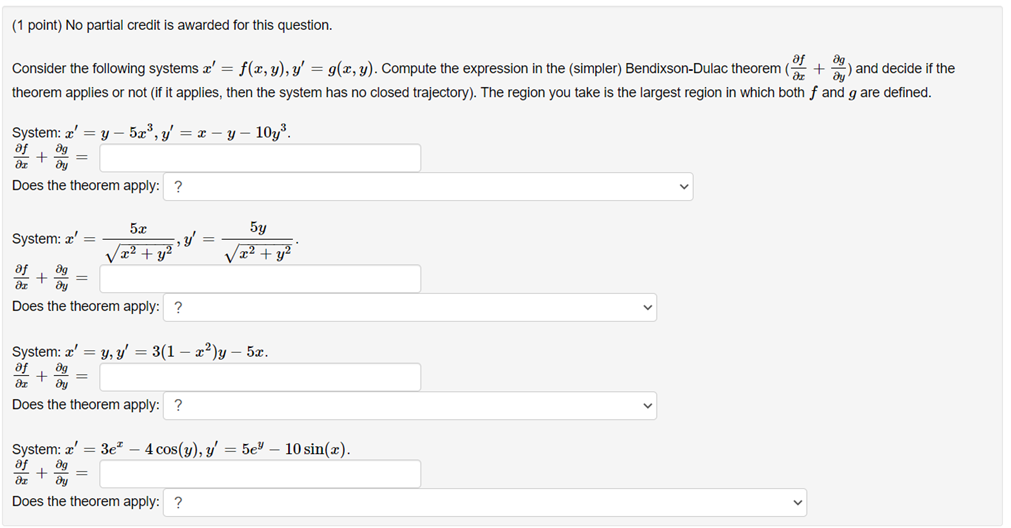 Solved (1 point) No partial credit is awarded for this | Chegg.com