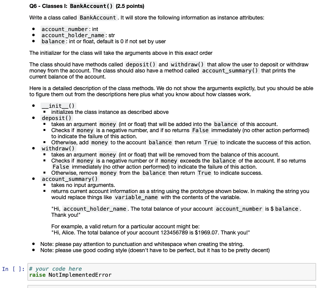 Solved Write a class called BankAccount . It will store the | Chegg.com