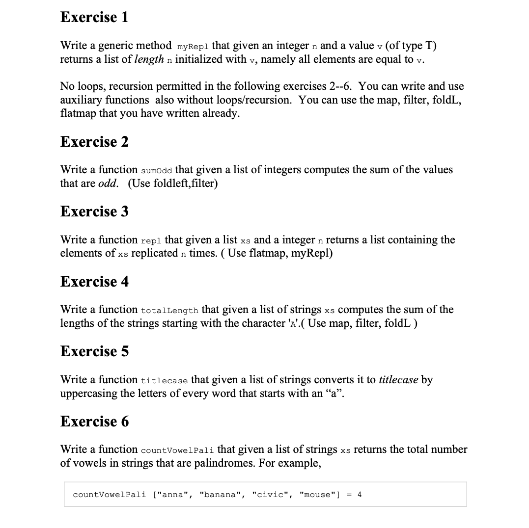 Solved Exercise 1Write a generic method myRepl that given an | Chegg.com