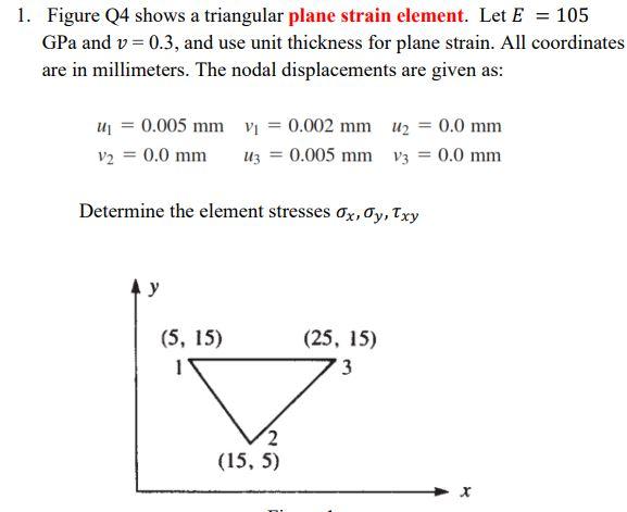 Solved 1. Figure Q4 shows a triangular plane strain element. | Chegg.com