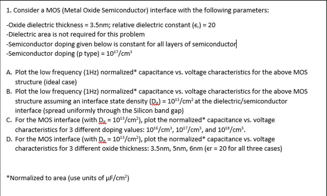 1. Consider a MOS (Metal Oxide Semiconductor) | Chegg.com