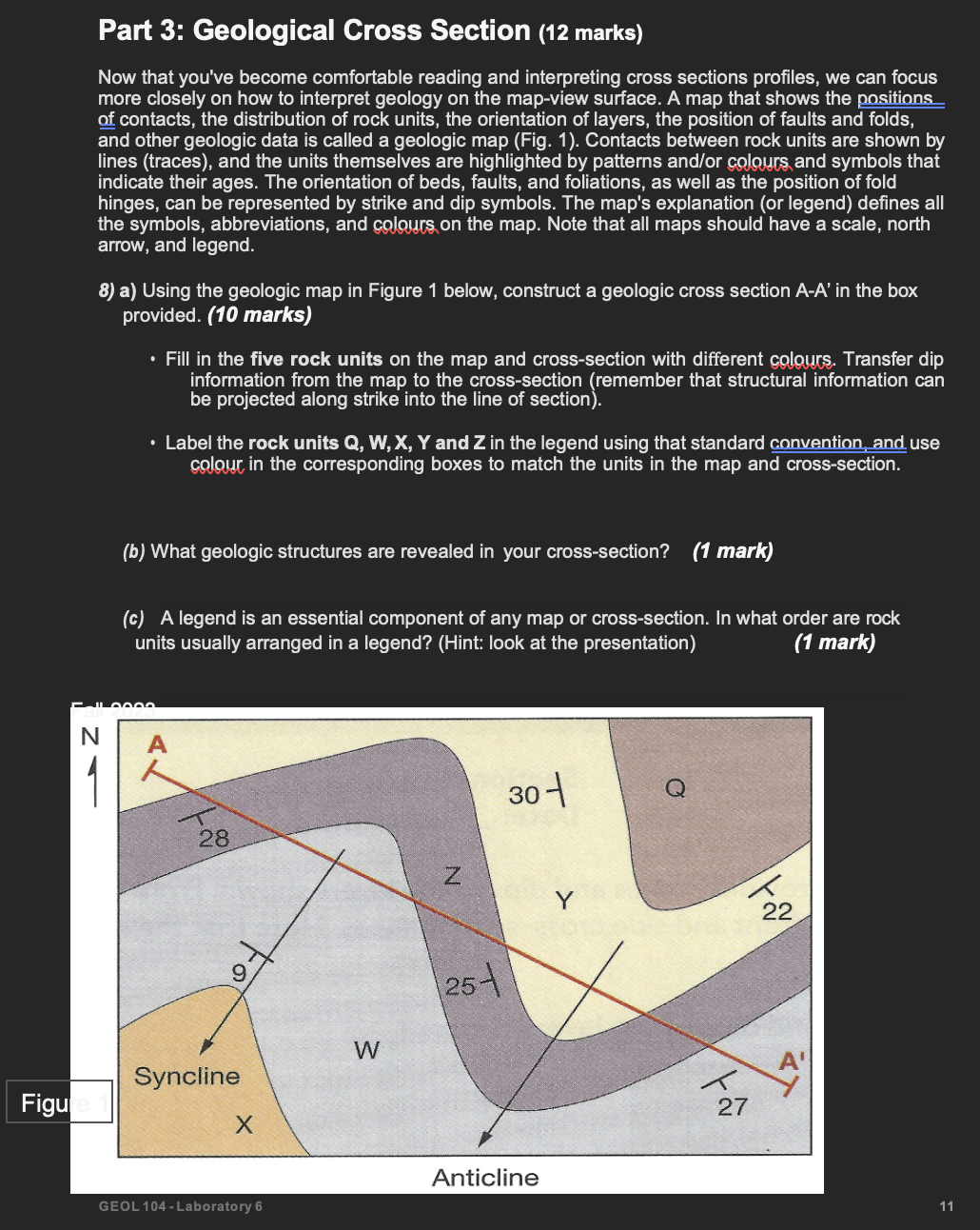 Solved Part 3: Geological Cross Section (12 marks) Now that | Chegg.com