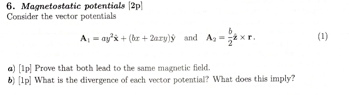 Solved 6. Magnetostatic potentials [2p] Consider the vector | Chegg.com