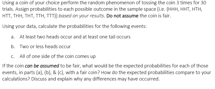Solved Using a coin of your choice perform the random | Chegg.com