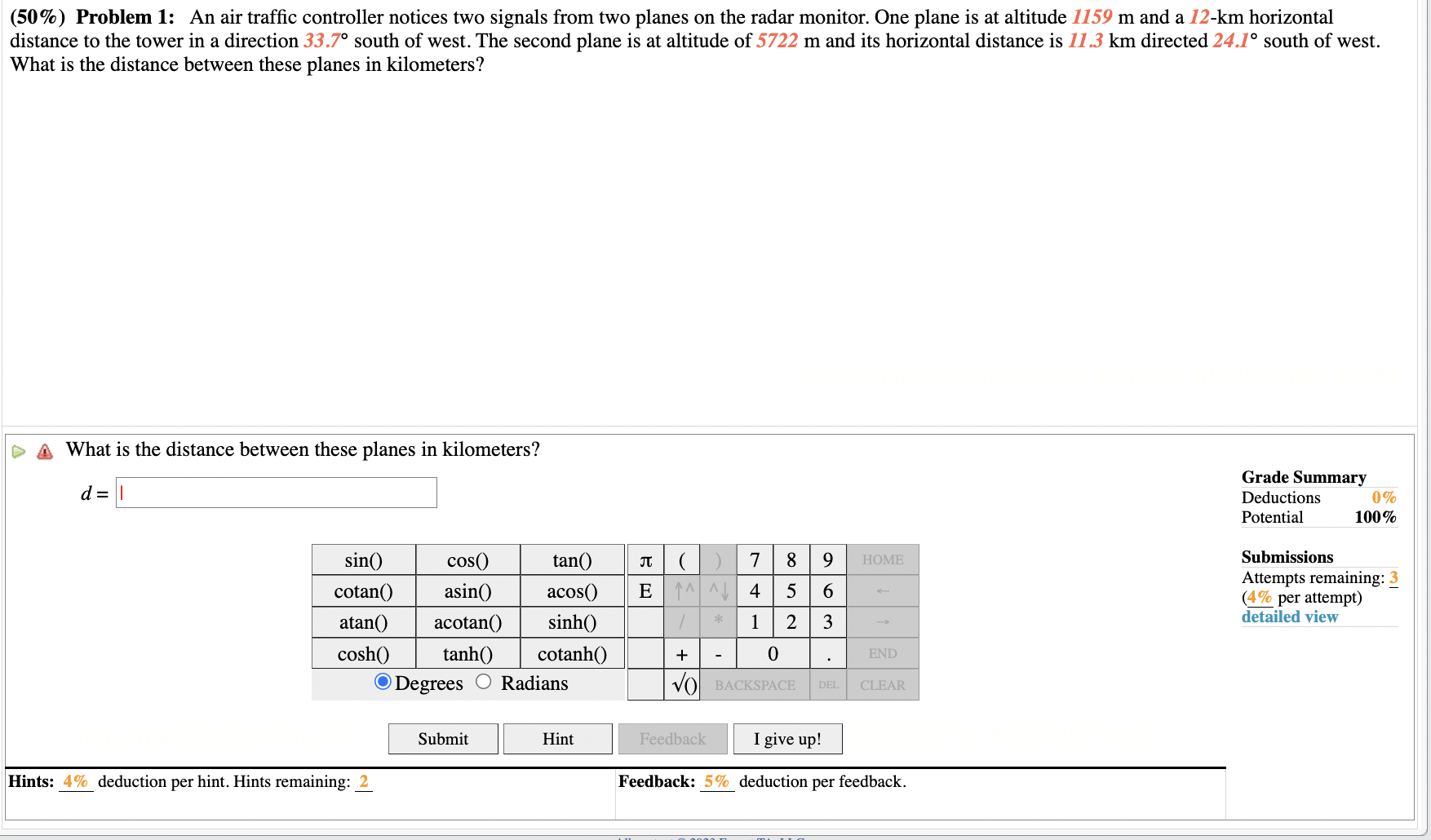 Solved (50\%) Problem 1: An air traffic controller notices | Chegg.com