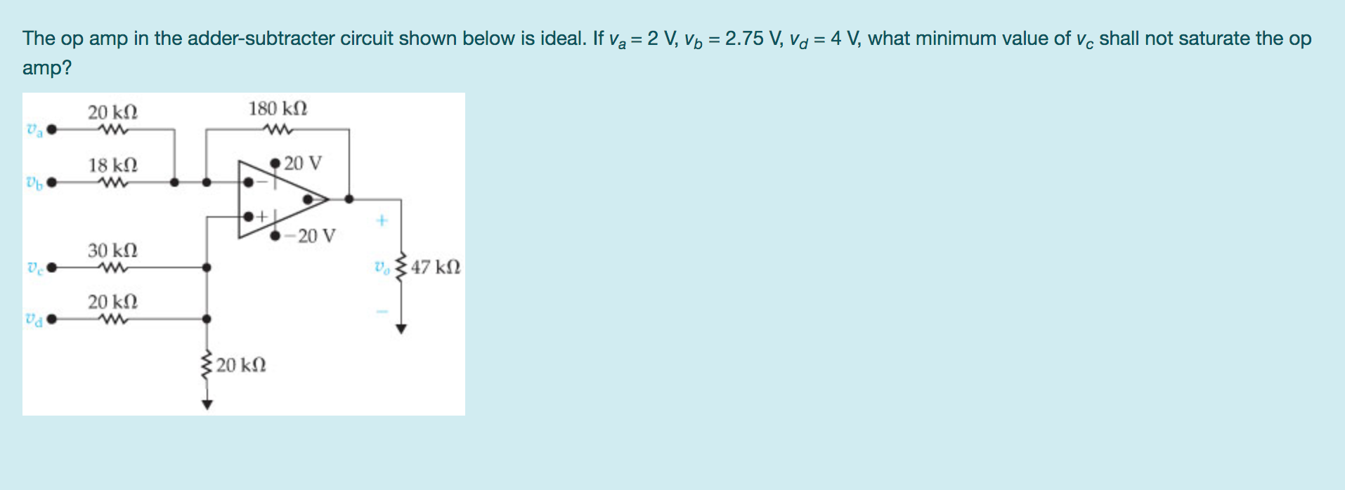 Solved The op amp in the adder-subtracter circuit shown | Chegg.com