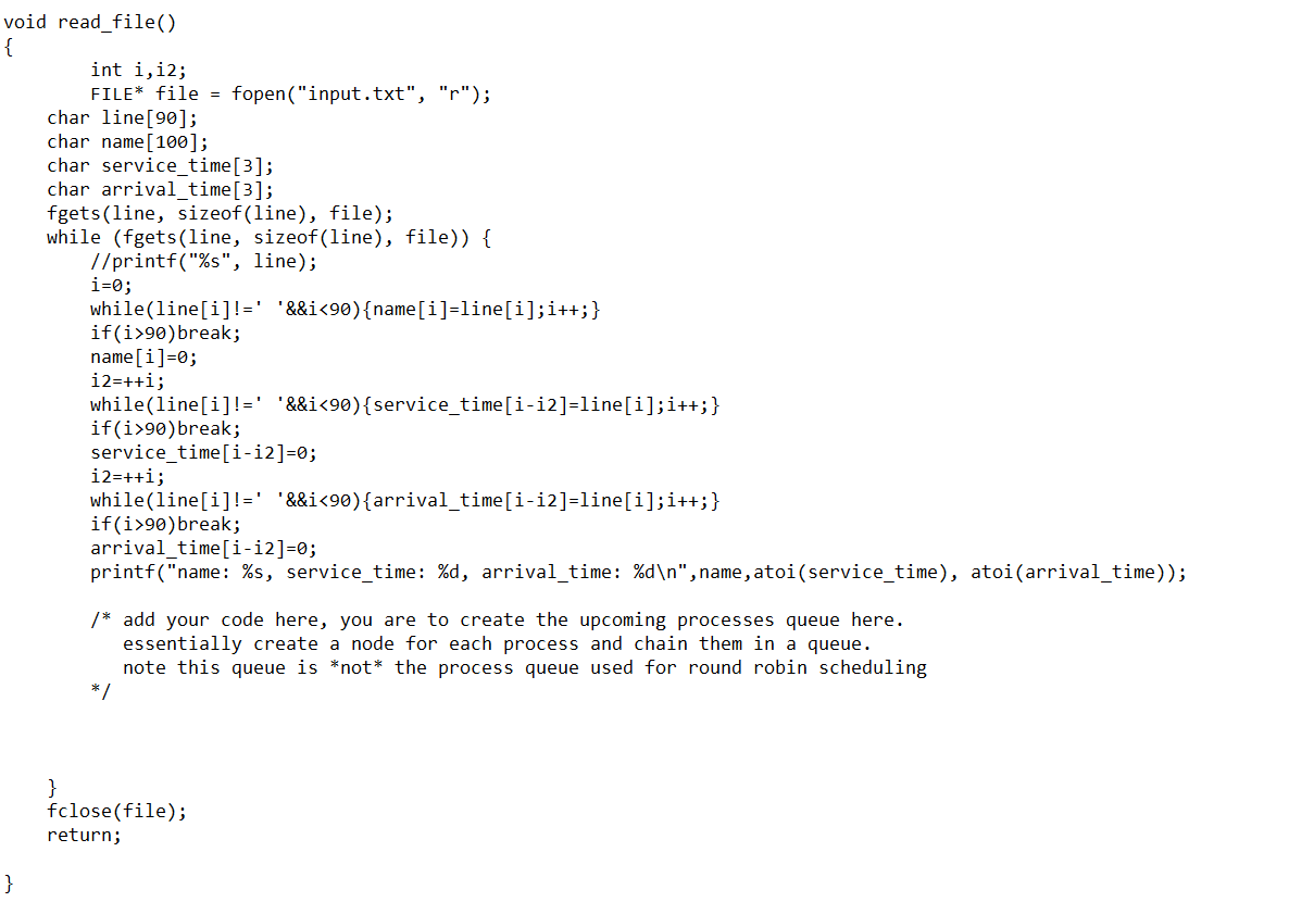 Solved void read_file() \{ int i,i2; FILE* file = | Chegg.com