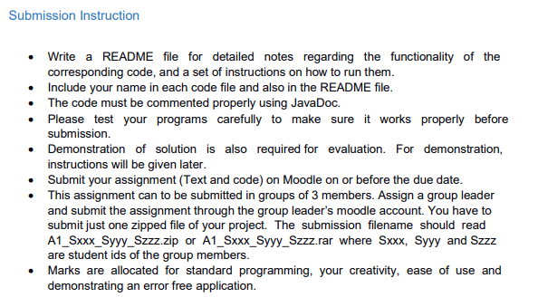 Submission Instruction • Write a README file for | Chegg.com