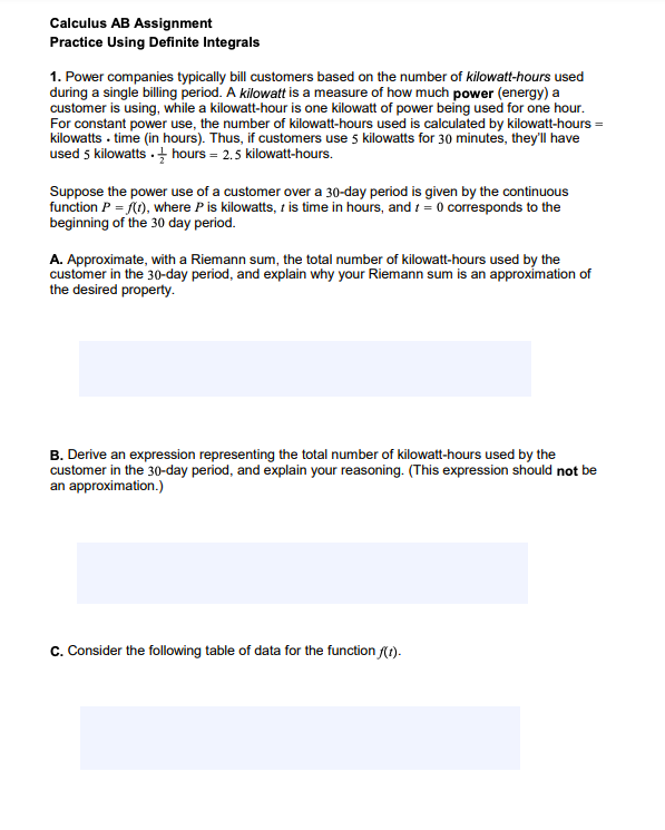 Solved Calculus AB Assignment Practice Using Definite | Chegg.com