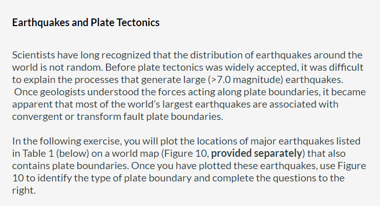 Solved Earthquakes and Plate Tectonics Scientists have long | Chegg.com