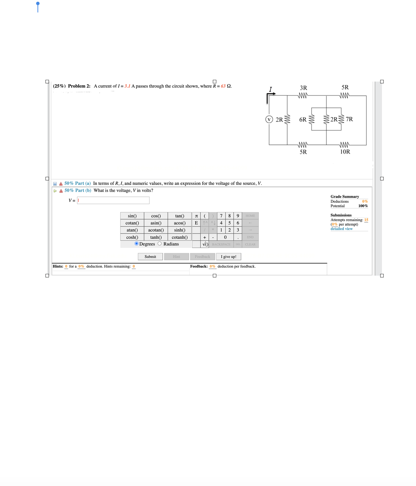 Solved A current of I = 3.1 A passes through the circuit | Chegg.com