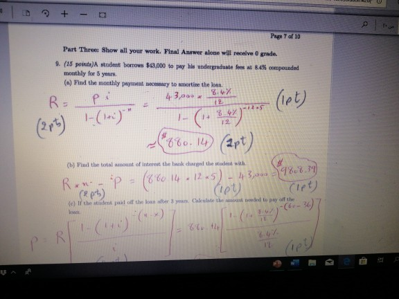 Solved Page 7 af 10 Part Three: Show all your work. Final | Chegg.com