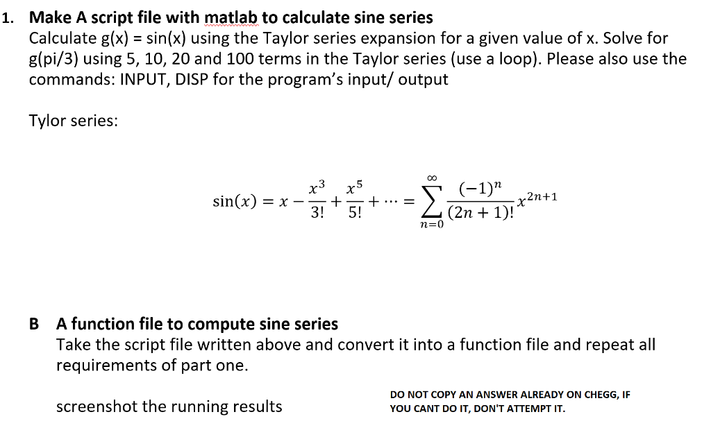 Solved 1 Make A Script File With Matlab To Calculate Sine 4942