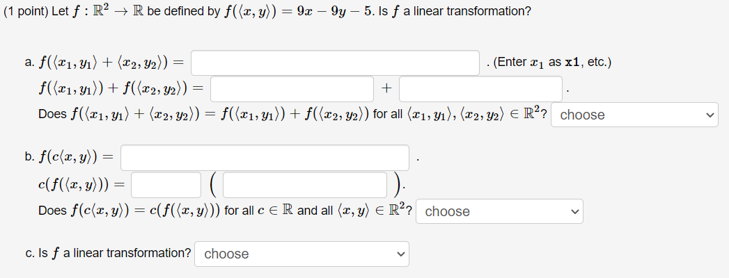 Solved (1 point) Let f: R2 + R be defined by f((x, y)) = 9x | Chegg.com