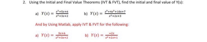 Solved 2. Using the Initial and Final Value Theorems (IVT & | Chegg.com