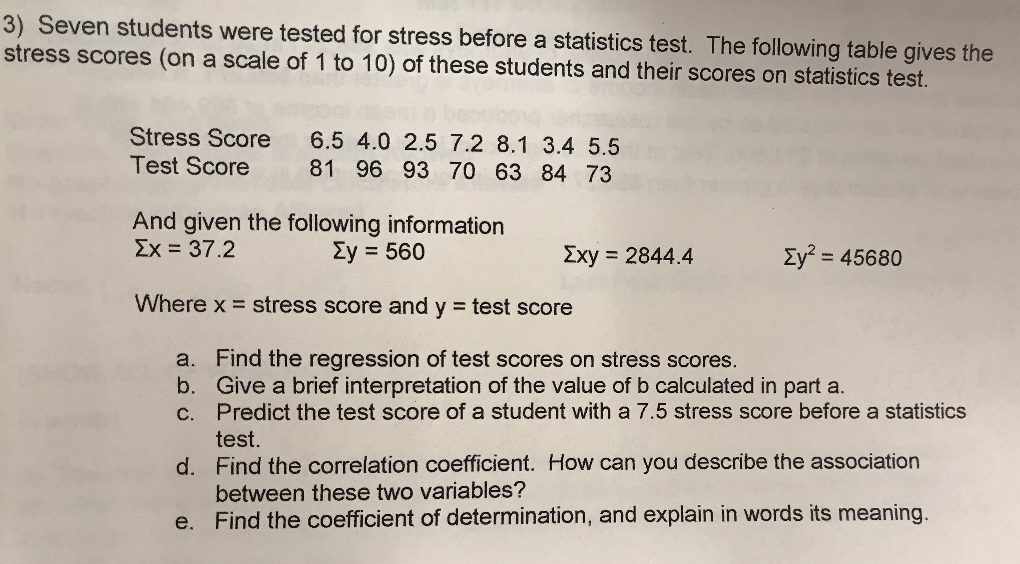 Solved 3) Seven students were tested for stress before a | Chegg.com