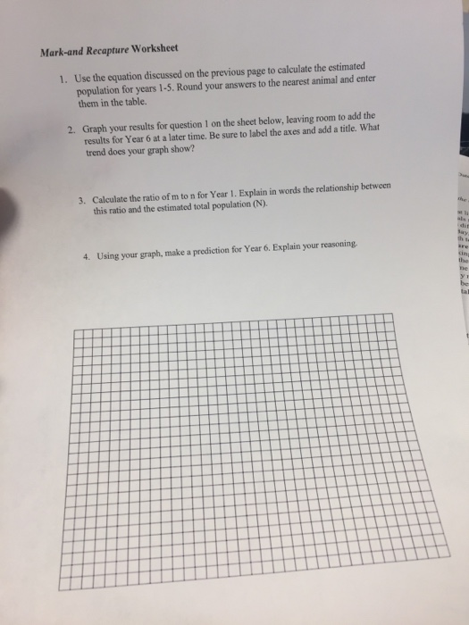 Solved Mark-and Recapture Worksheet Use the equation | Chegg.com