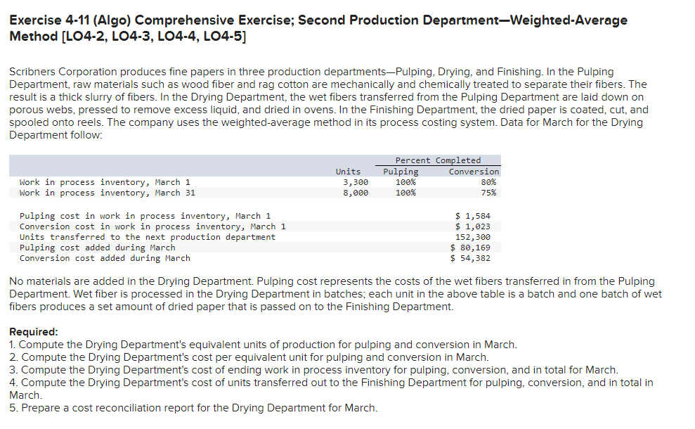 Solved Exercise 4-11 (Algo) Comprehensive Exercise; Second | Chegg.com