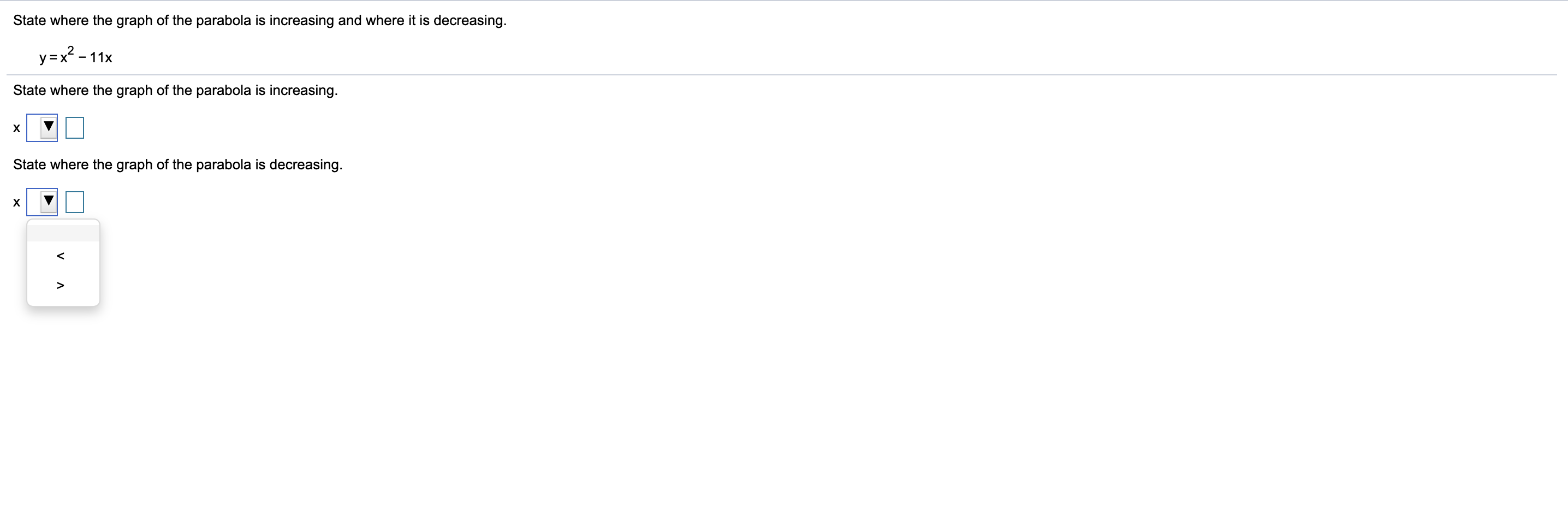 Solved State where the graph of the parabola is increasing | Chegg.com