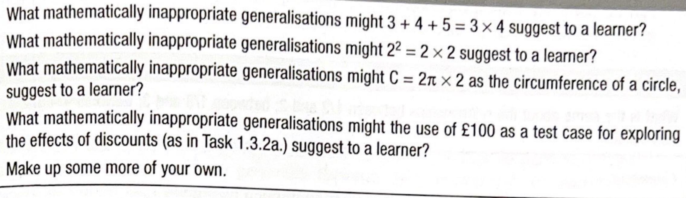 Solved What mathematically inappropriate generalisations | Chegg.com