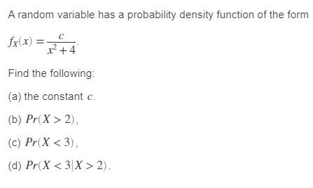 Solved A random variable has a probability density function | Chegg.com
