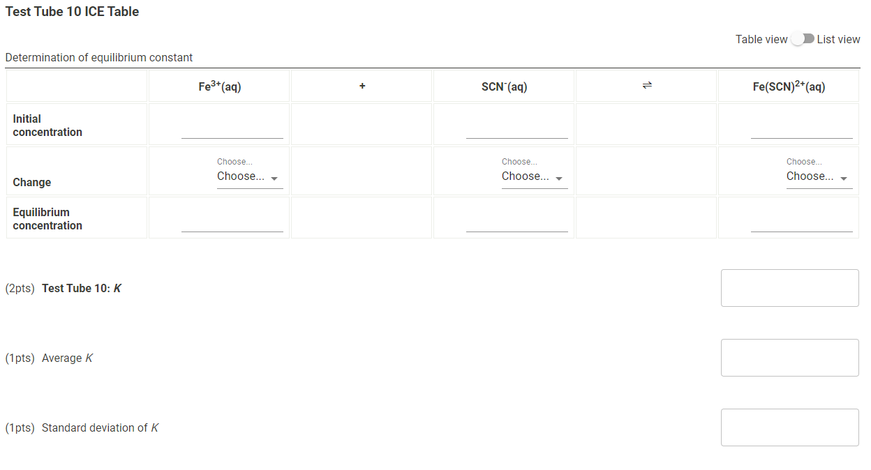 Solved Test Tube 10 ICE Table Table view List view | Chegg.com