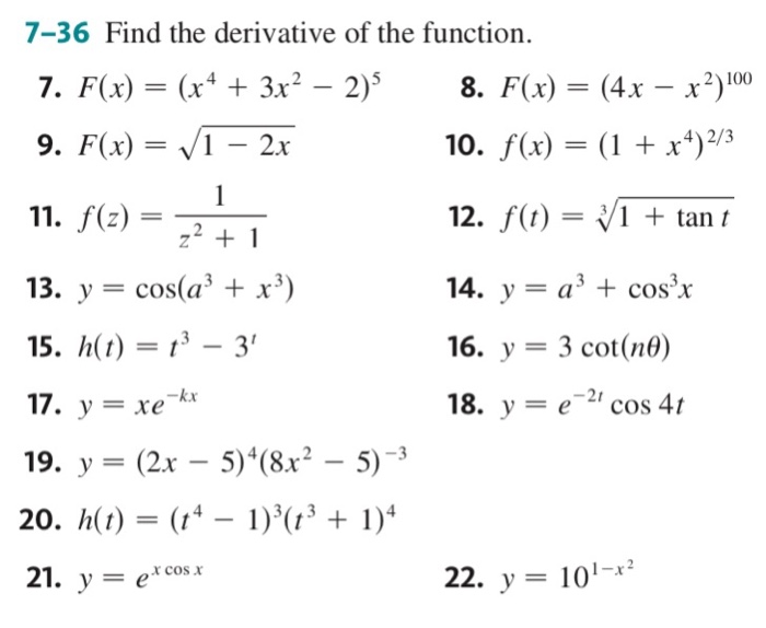 Solved 7-36 Find the derivative of the function. 7. F(x)= | Chegg.com